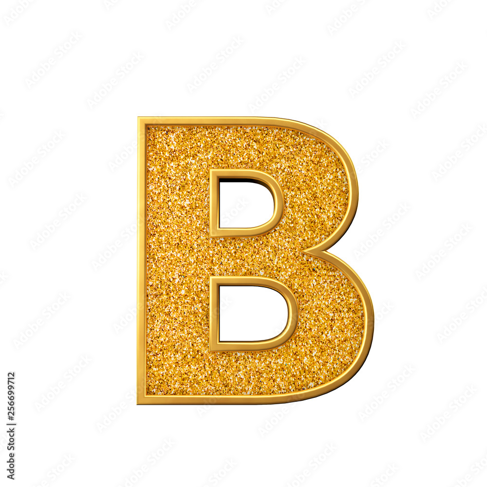 Gold glitter letter B. Shiny sparkling golden capital letter. 3D ...