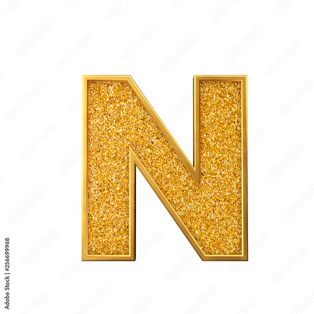 Gold glitter letter N. Shiny sparkling golden capital letter. 3D ...