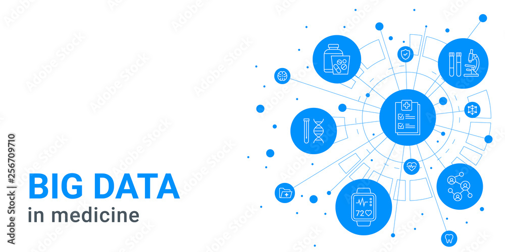 Big data in medicine - digital health and hospital blue background ...