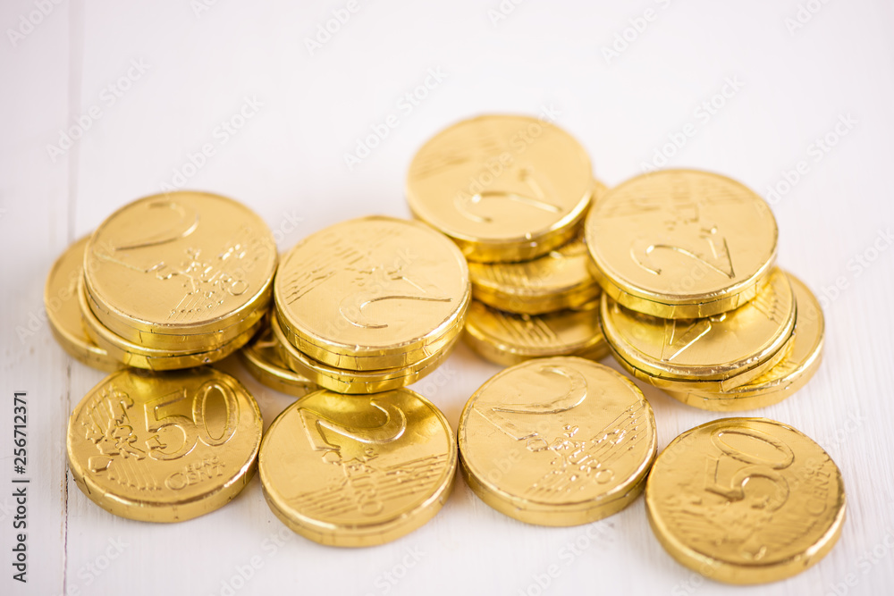 chocolate money fake money euro coins Stock Photo | Adobe Stock