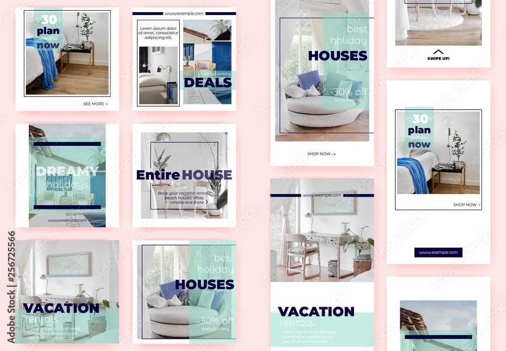 11 Social Media Post and Story Templates with Mint Overlays Stock ...