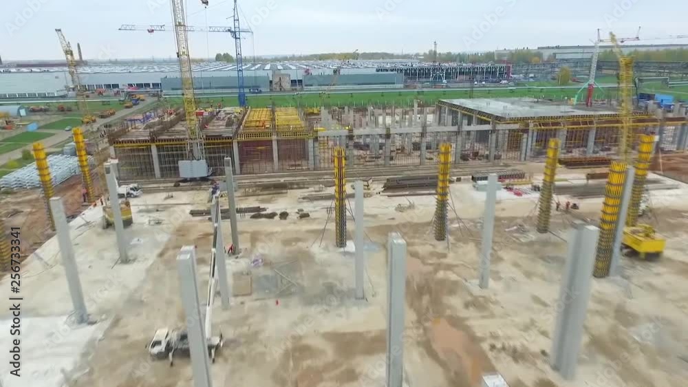 Aerial view of building small power plants on a manufacturing area ...