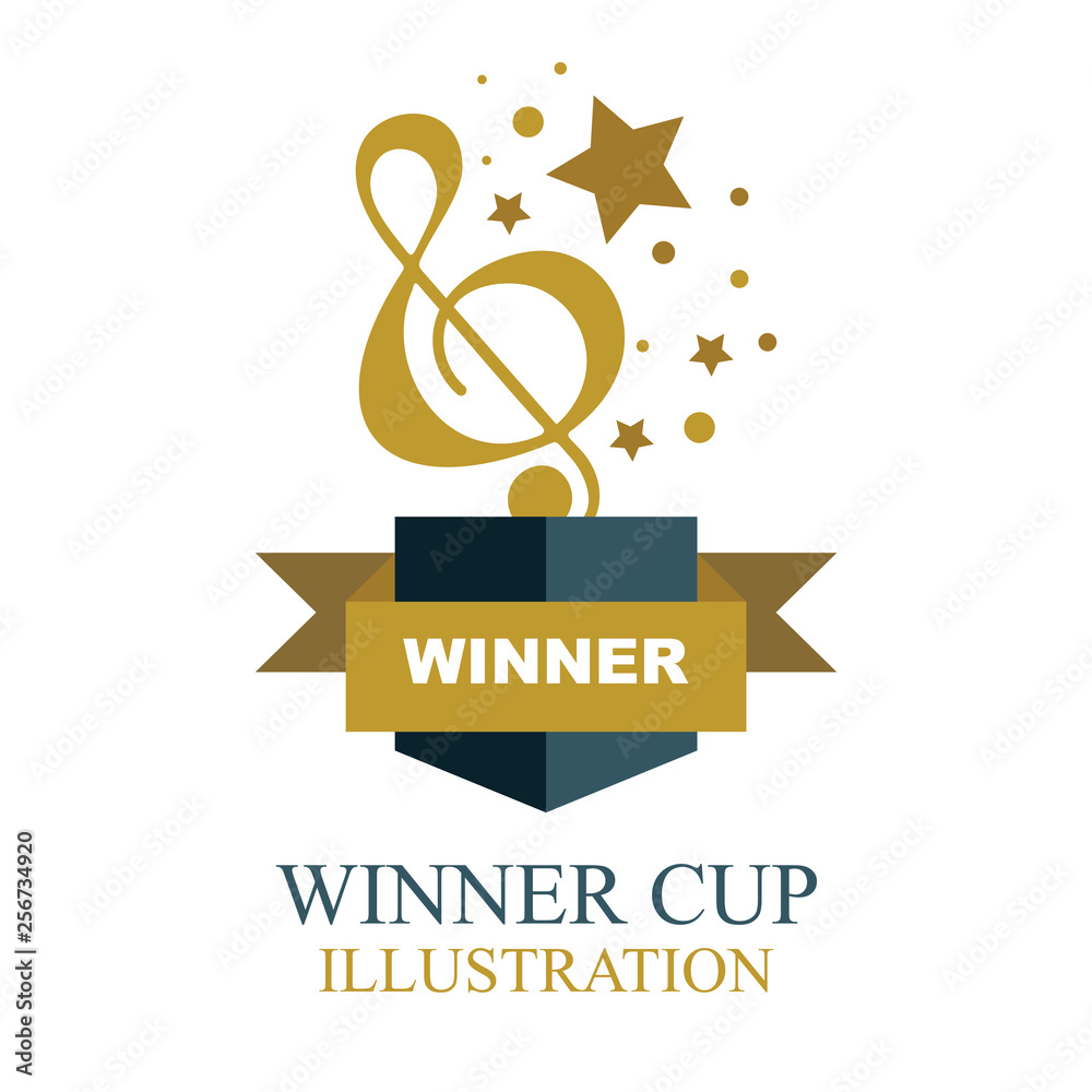 Music award illustration. Musical winner cup icon. Musical key shaped ...