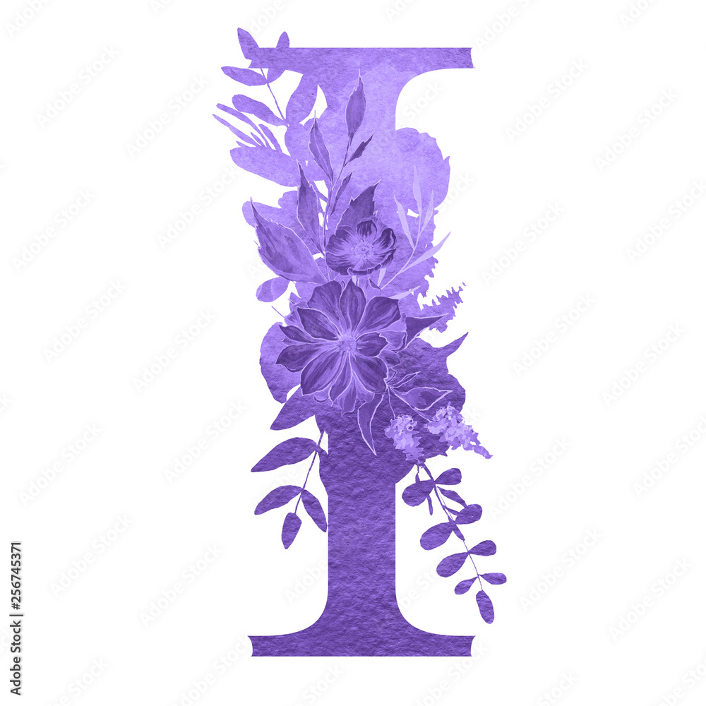 Violet ombre and gradient watercolor letter of the alphabet with ...