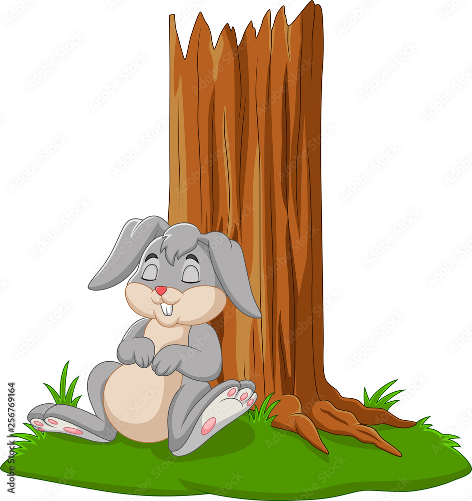 Cartoon rabbit sleeping under tree Stock Vector | Adobe Stock