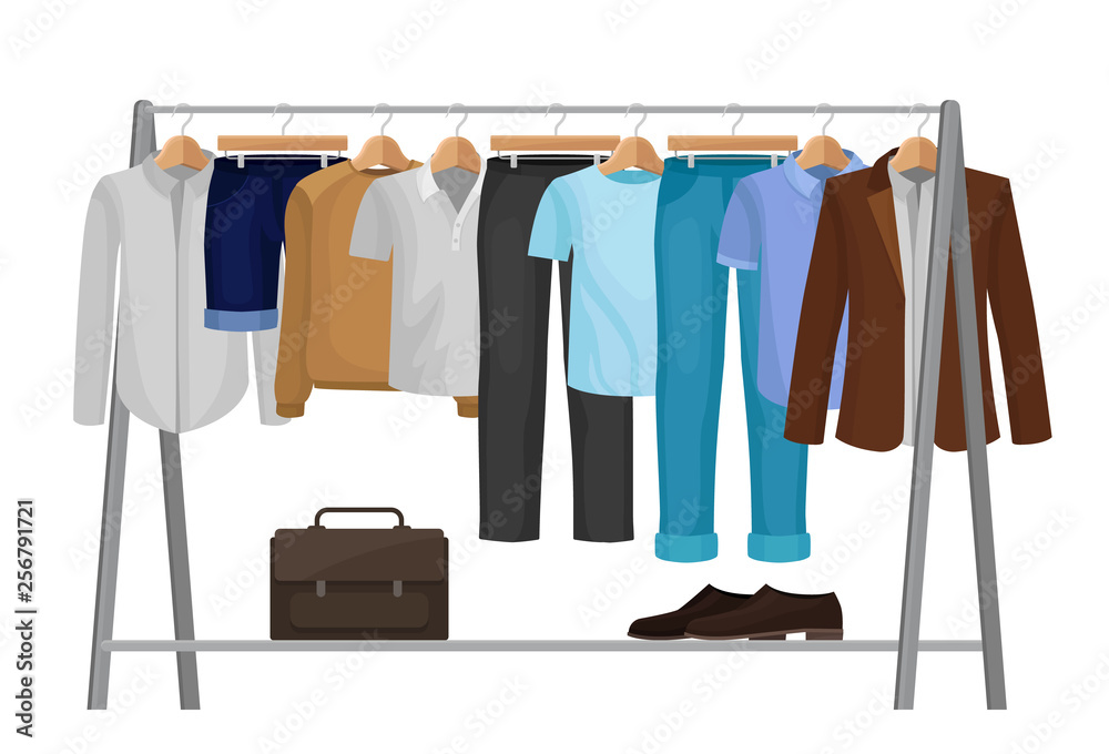 Cartoon clothes on hangers. Fashion for man. Stock Vector | Adobe Stock