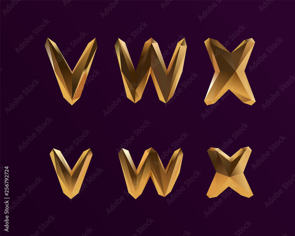 3D Vector Golden Alphabet Font VWX letters for VIP Party Design Stock ...