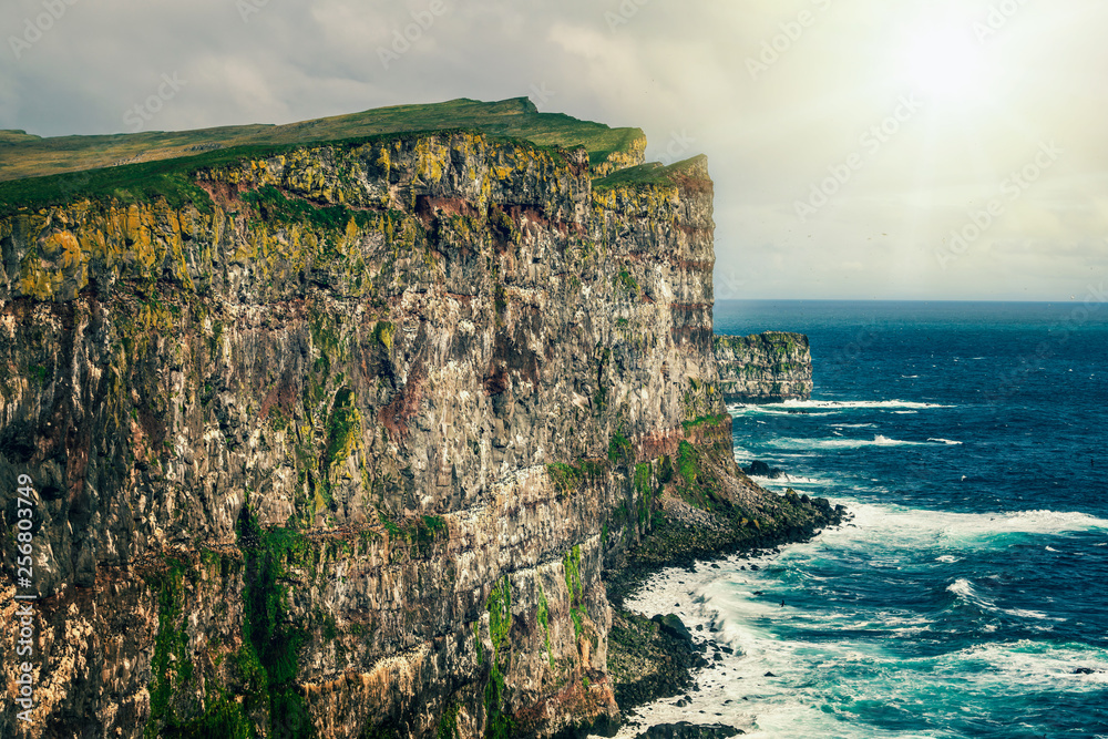 Majestic Latrabjarg cliffs in West Fjords, Iceland. Famous for puffin ...
