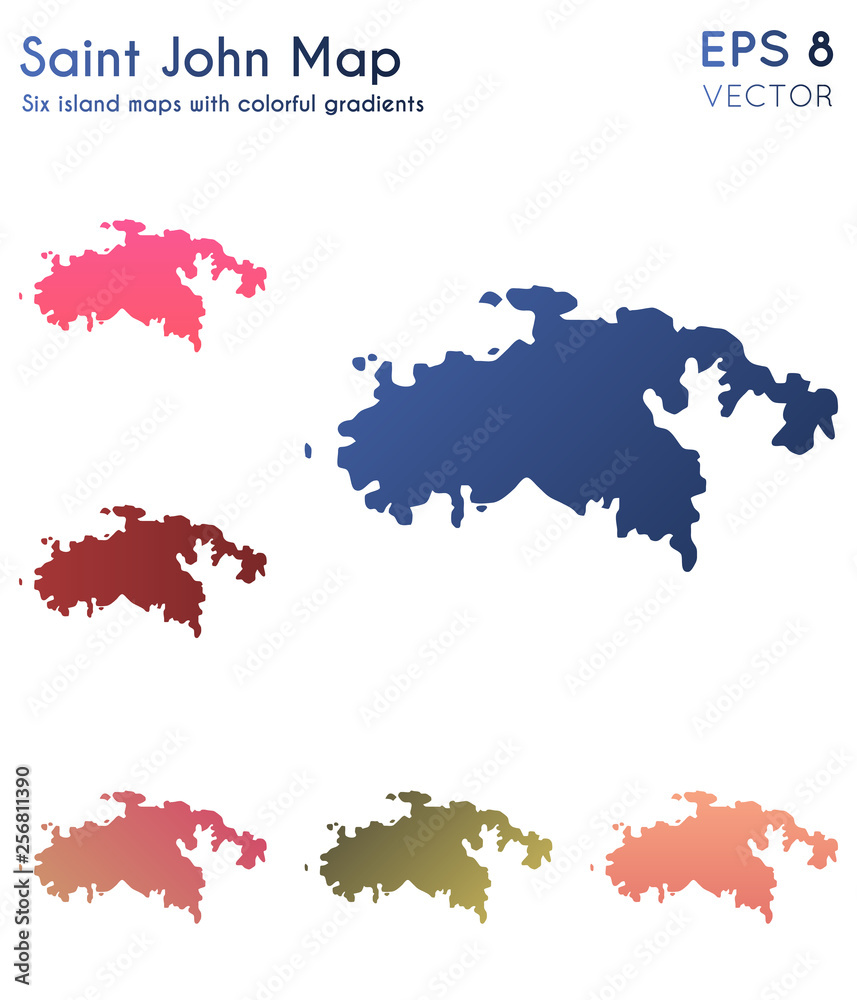 Map of Saint John with beautiful gradients. Authentic set of Saint John ...