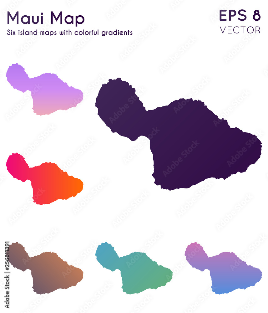 Map of Maui with beautiful gradients. Attractive set of Maui maps ...