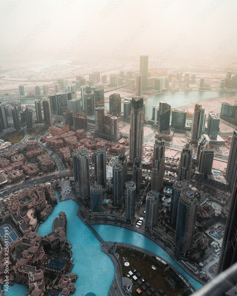 Top view from the tallest building in the world, Burj Khalifa in Dubai ...