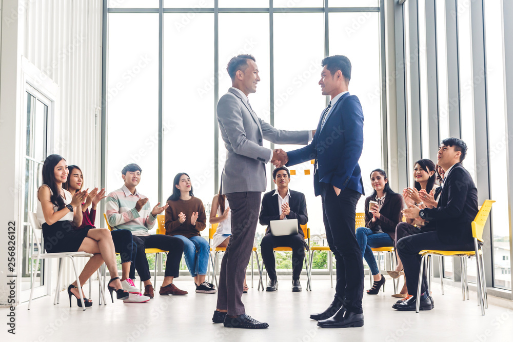 Image two business partners in elegant suit successful handshake ...