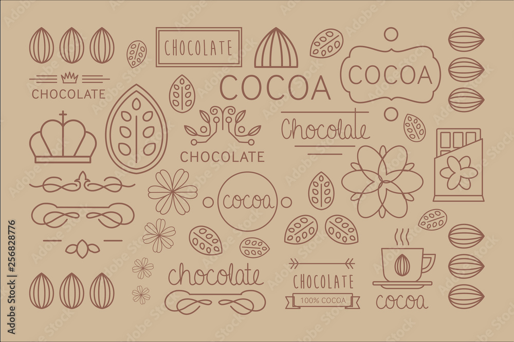 Vector set of linear cocoa labels. Original decorative elements for ...