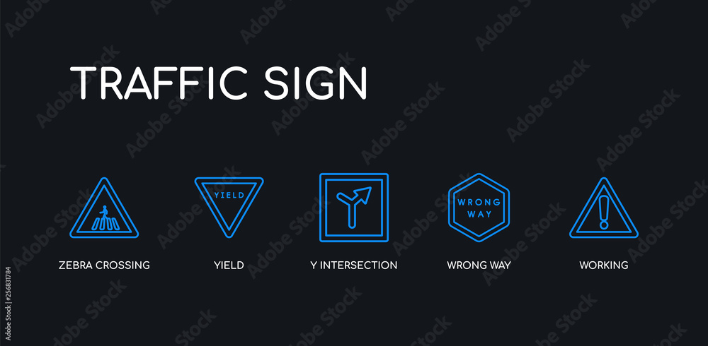 5 outline stroke blue working, wrong way, y intersection, yield, zebra ...