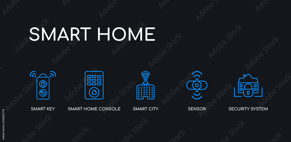 5 outline stroke blue security system, sensor, smart city, smart home ...