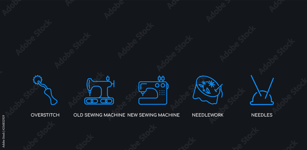 5 outline stroke blue needles, needlework, new sewing machine, old ...