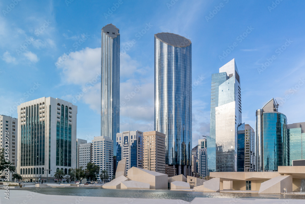 Modern city architecture and famous skyscrapers of Abu Dhabi skyline ...