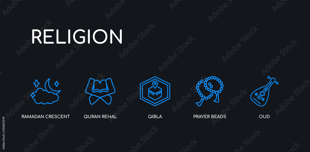 5 outline stroke blue oud, prayer beads, qibla, quran rehal, ramadan ...