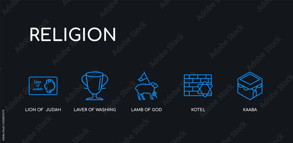 5 outline stroke blue kaaba, kotel, lamb of god, laver of washing, lion ...