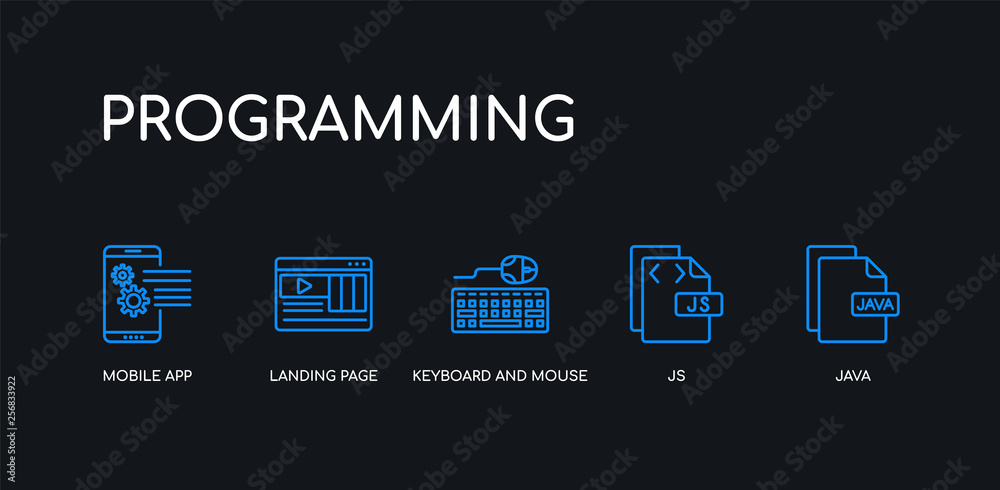 5 outline stroke blue java, js, keyboard and mouse, landing page ...