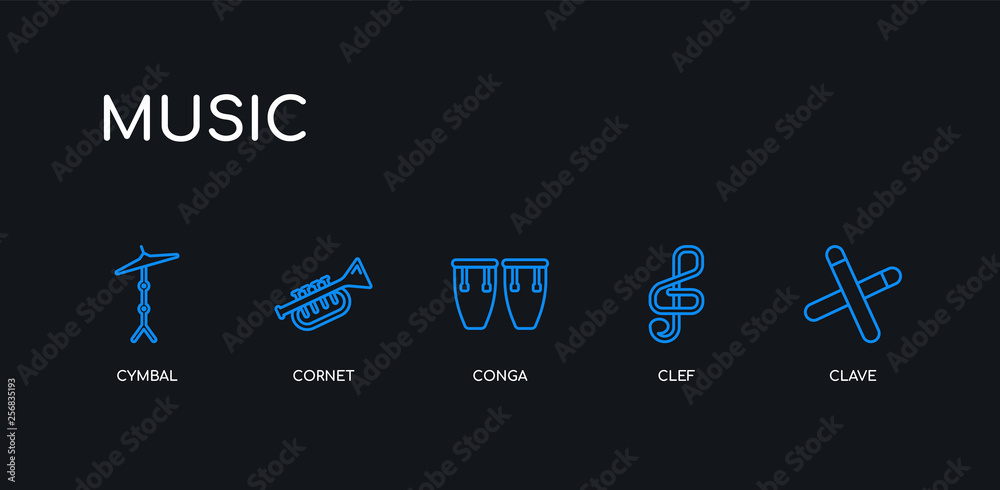 5 outline stroke blue clave, clef, conga, cornet, cymbal icons from ...