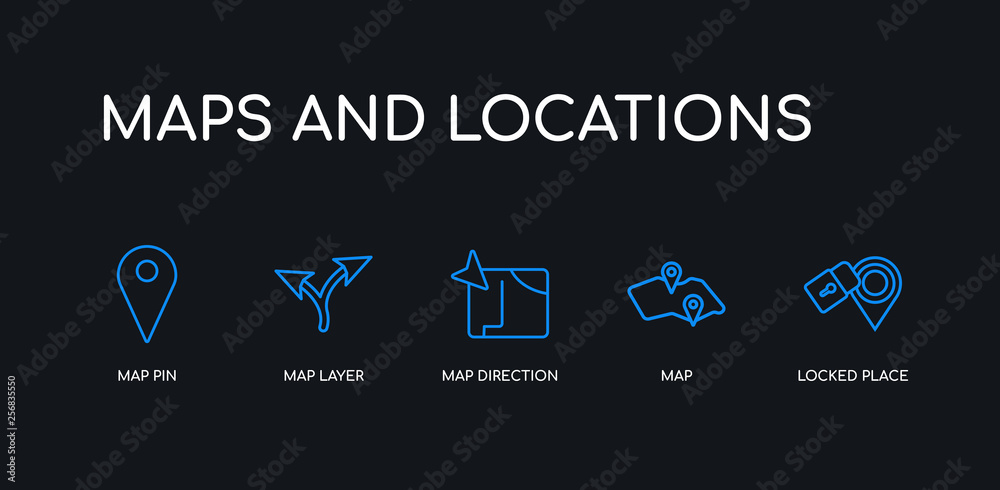 5 outline stroke blue locked place, map, map direction, map layer, pin ...