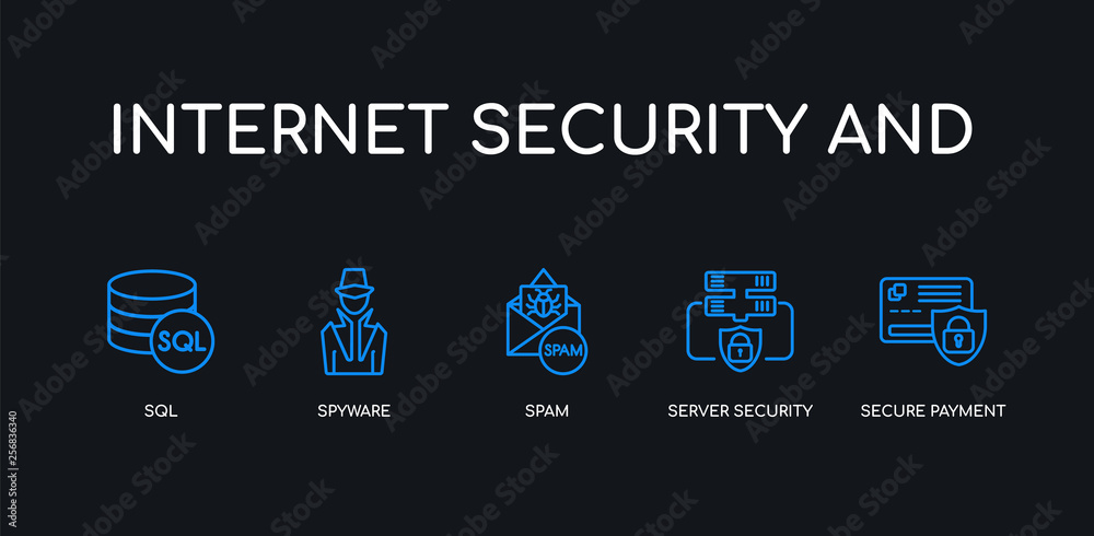 5 outline stroke blue secure payment, server security, spam, spyware ...
