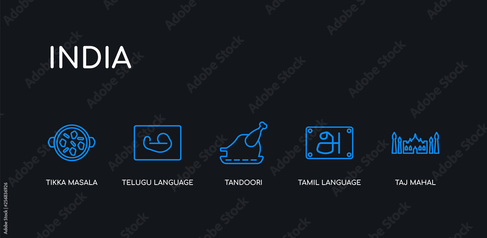 5 outline stroke blue taj mahal, tamil language, tandoori, telugu ...
