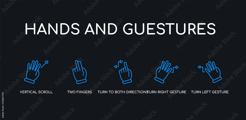 5 outline stroke blue turn left gesture, turn right gesture, turn to ...