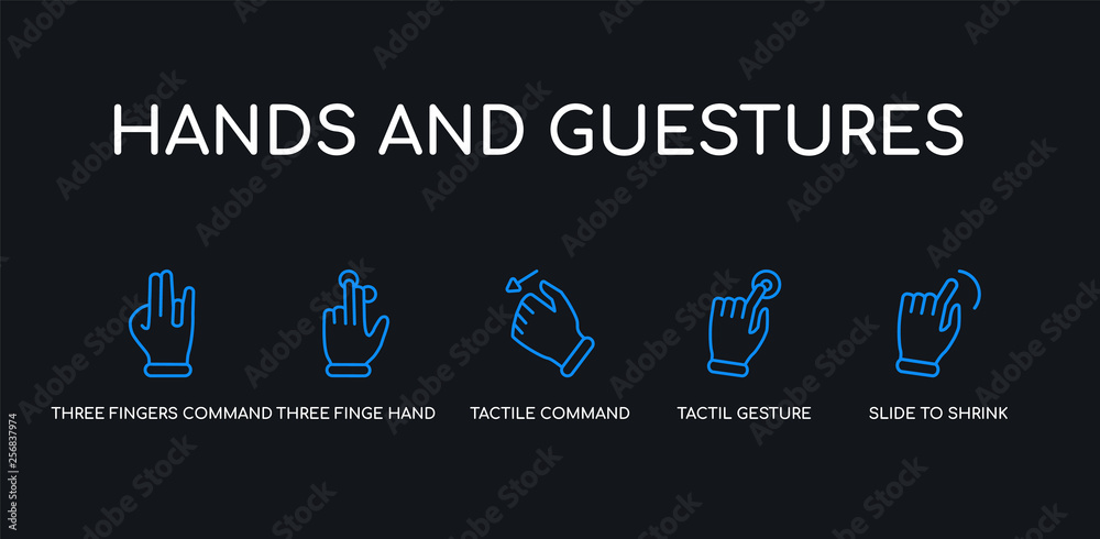 5 outline stroke blue slide to shrink, tactil gesture, tactile command ...