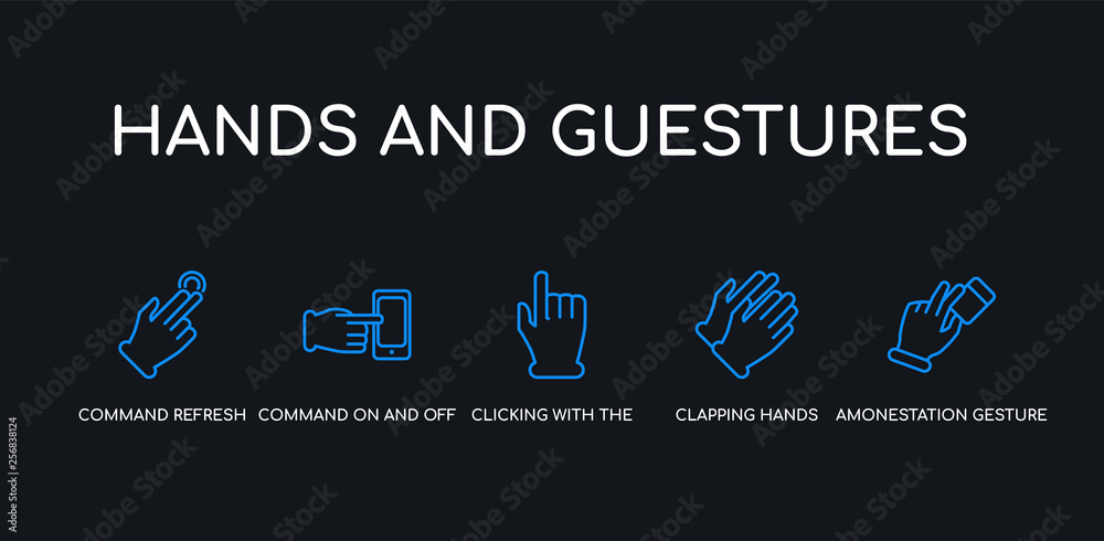 5 outline stroke blue amonestation gesture, clapping hands, clicking ...