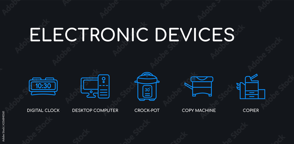 5 outline stroke blue copier, copy machine, crock-pot, desktop computer ...