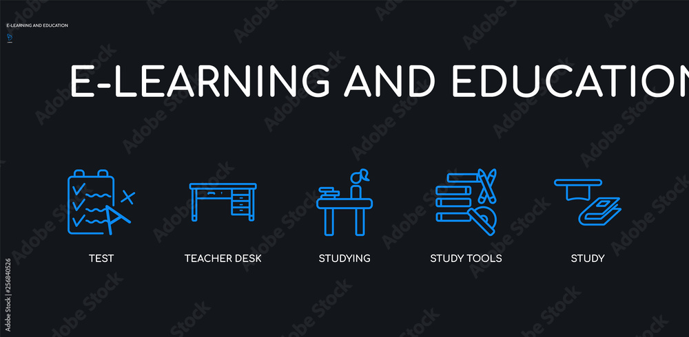 5 outline stroke blue study, study tools, studying, teacher desk, test ...