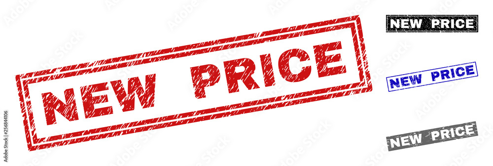 Grunge NEW PRICE rectangle stamp seals isolated on a white background ...