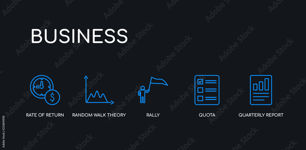 5 outline stroke blue quarterly report, quota, rally, random walk ...