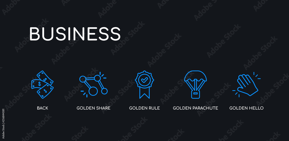 5 outline stroke blue golden hello, golden parachute, golden rule ...