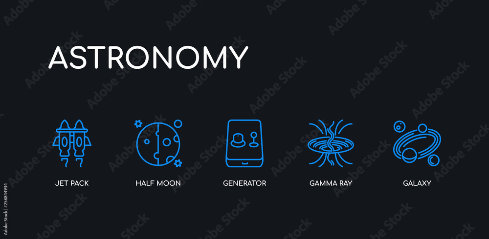 5 outline stroke blue galaxy, gamma ray, generator, half moon, jet pack ...