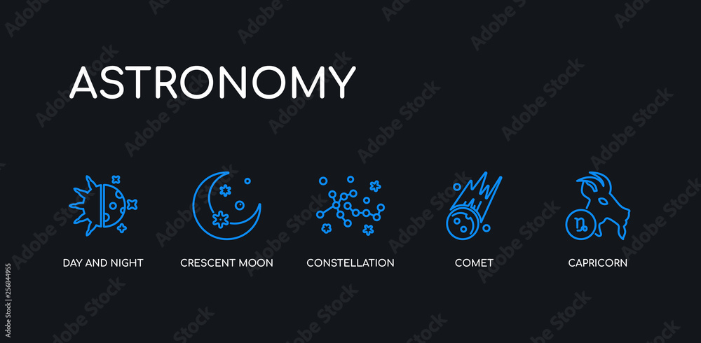 5 outline stroke blue capricorn, comet, constellation, crescent moon ...