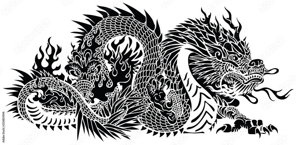 Eastern dragon. Chinese or Asian symbolic mythological creature. Side ...
