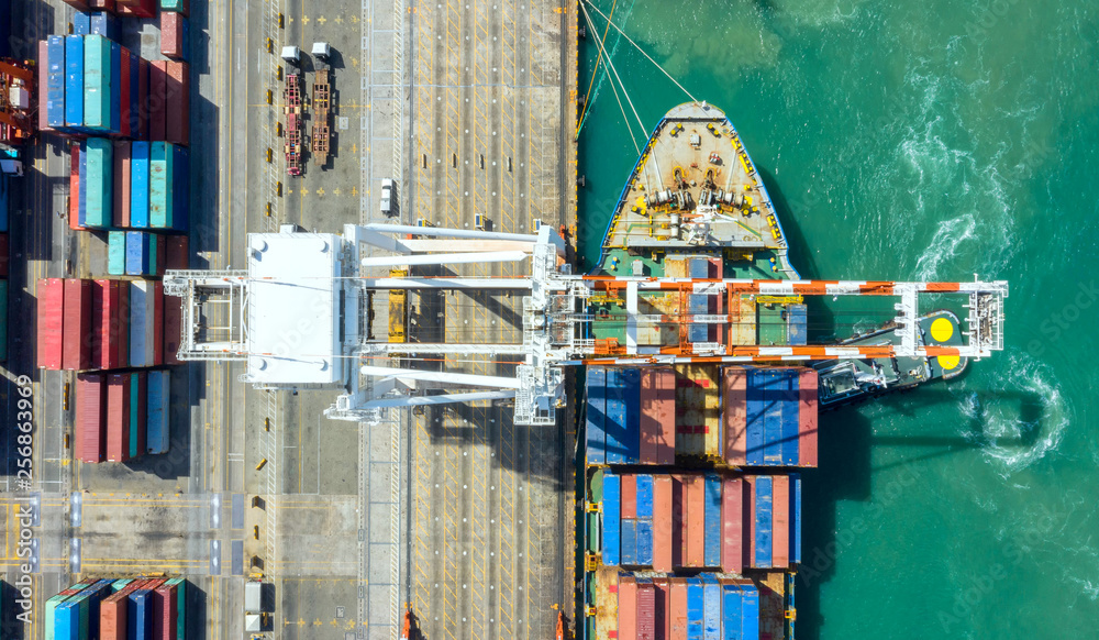 Container ship in export and import business logistics and ...