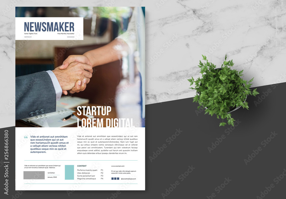 Business Newsletter with Teal Accents Stock Template | Adobe Stock