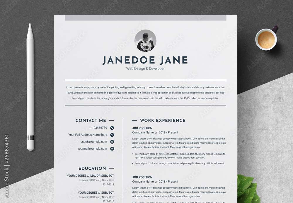 Minimalist Resume and Cover Letter Layout with Grayscale Elements Stock ...