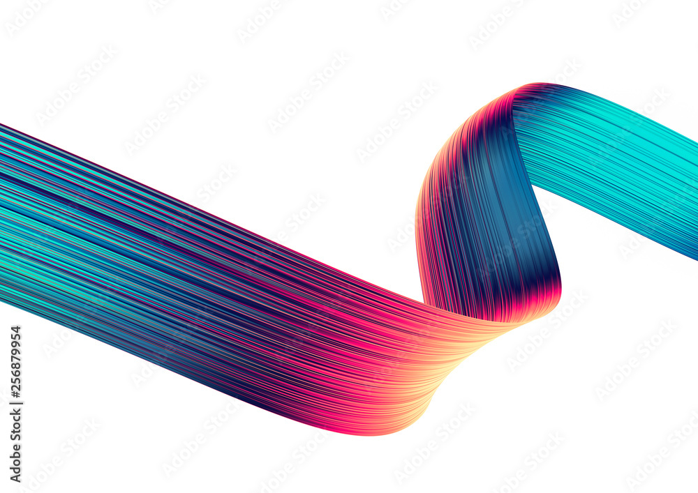 3d render iridescent metallic ribbon isolated on white background ...