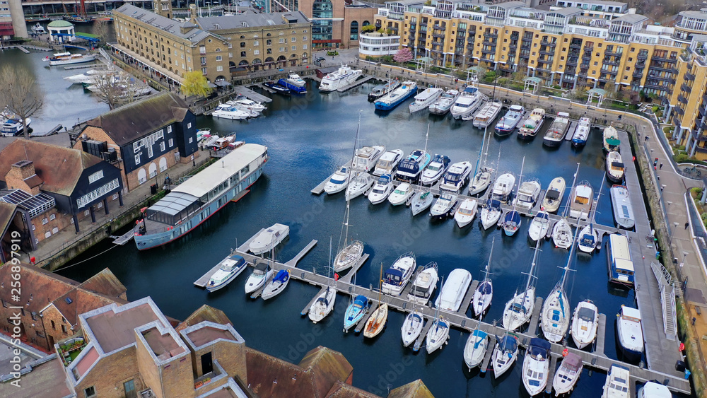 Aerial drone bird's eye view photo of famous St Katharine Docks Marina ...