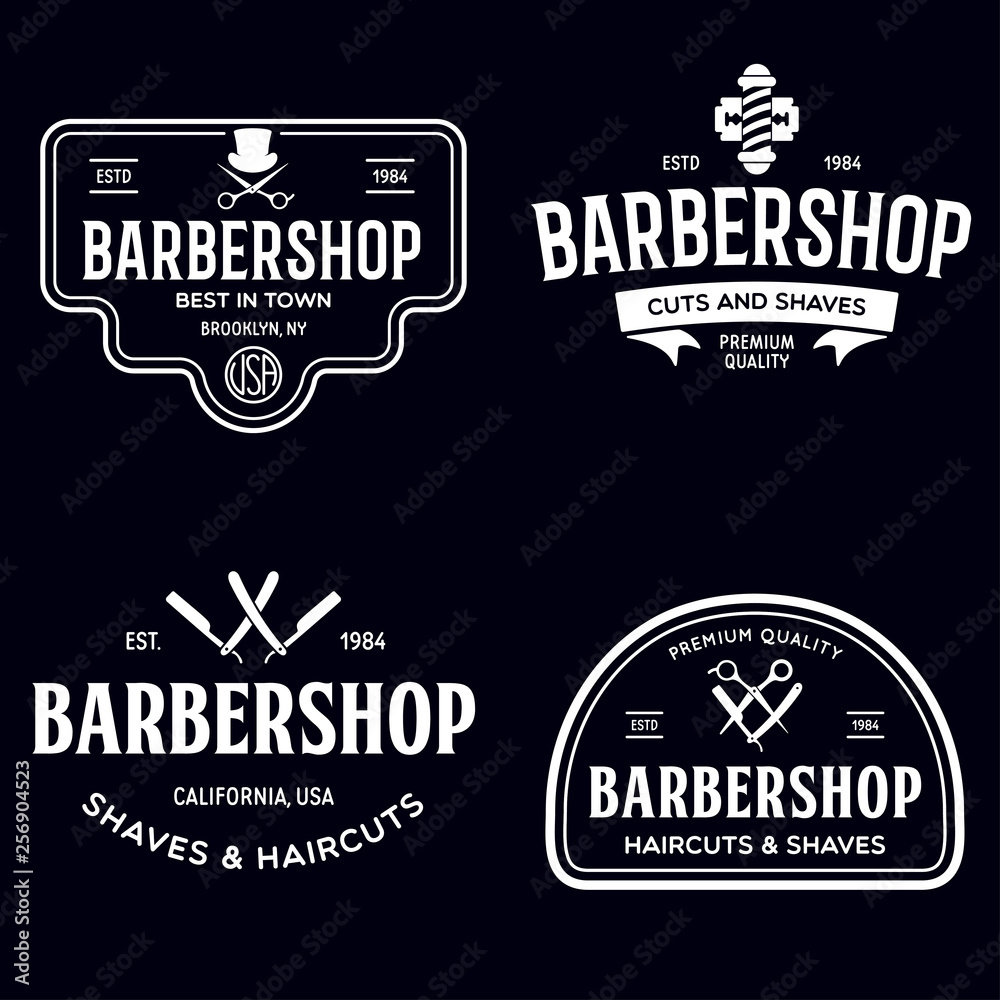 Set of vintage barbershop labels. Templates for the design of logos and ...