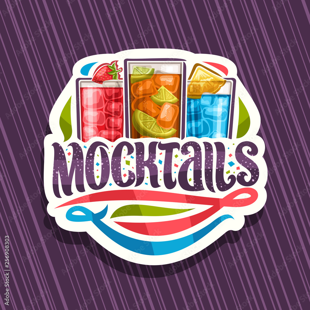 Vector logo for Mocktails, white label with 3 non alcoholic drinks ...