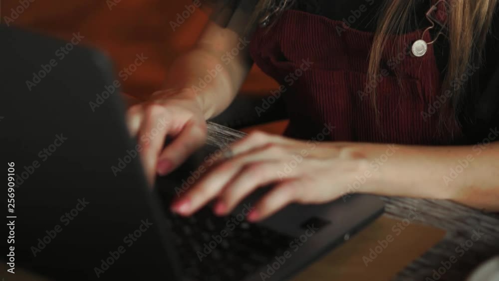 Businesswoman reflection of light glasses focused working Internet ...