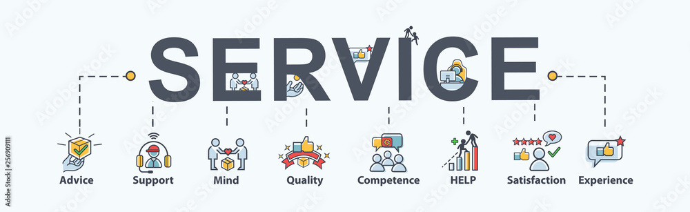 Service banner web icon for business, help, mind, advice, satisfaction ...