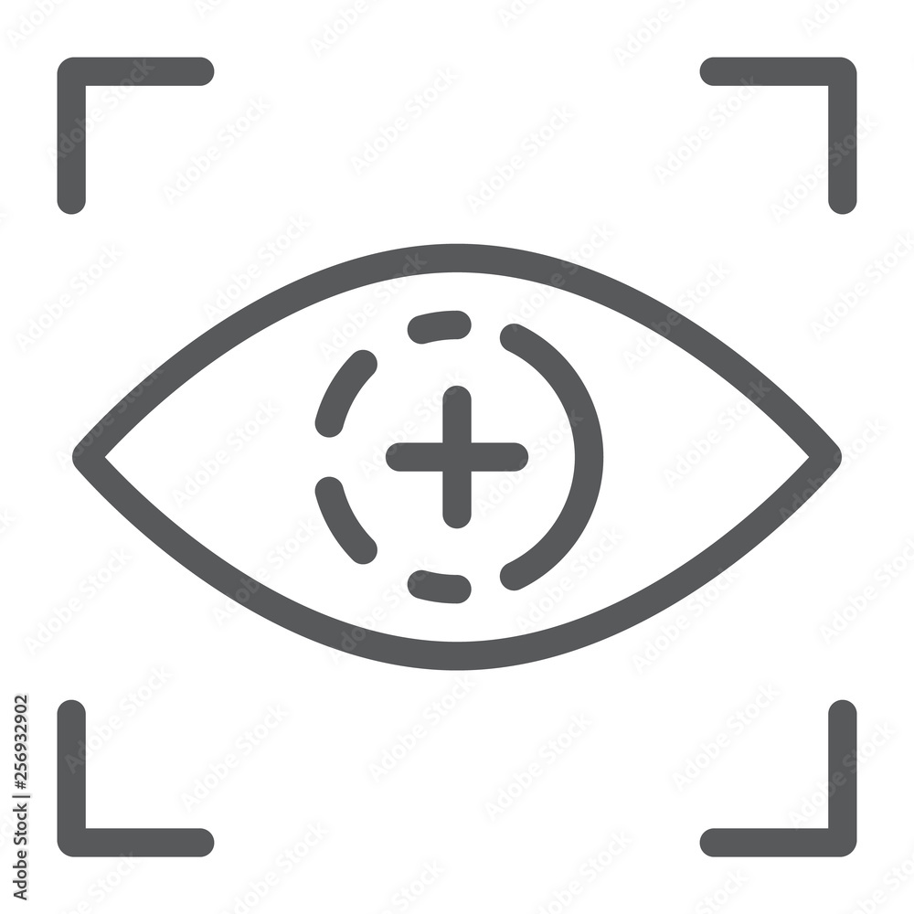 Eye scan line icon, access and identification, retina scan sign, vector ...