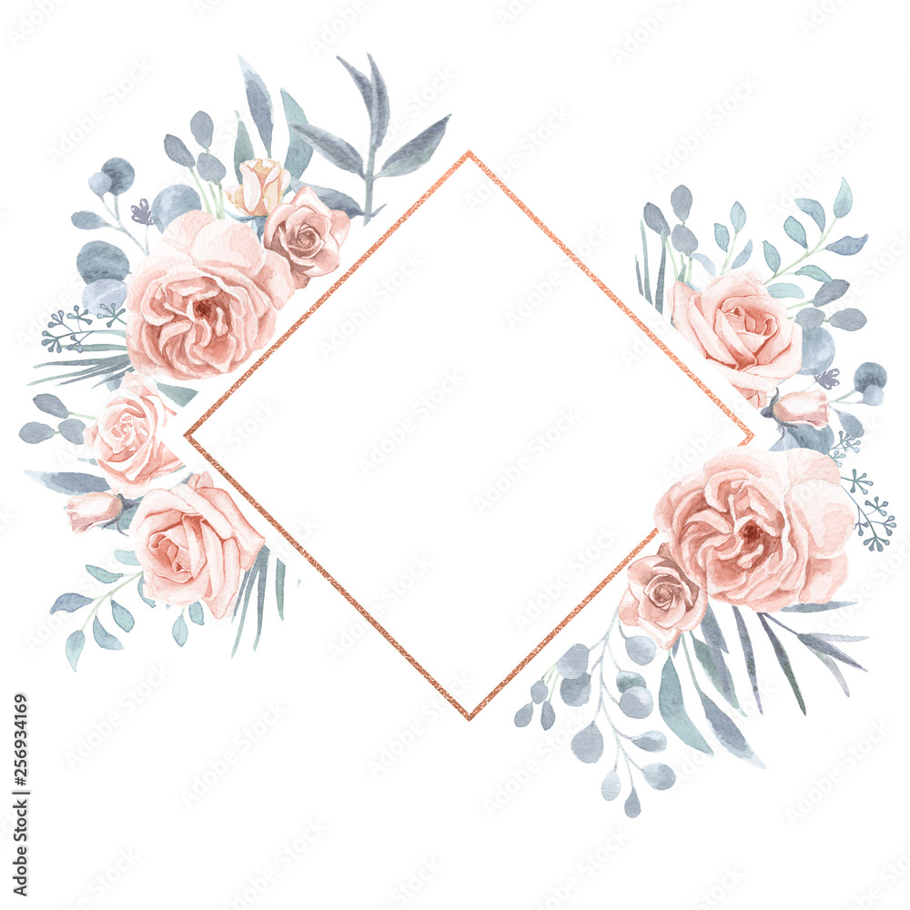 Watercolor Floral Geometric Frame Stock Illustration | Adobe Stock